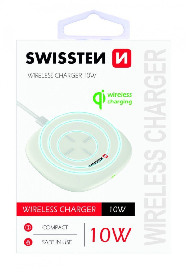 Swissten wireless punjač 10W + kabl USB-A/USB-C 1.5m bela