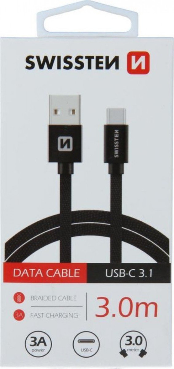Swissten kabl USB/Type C 3,0m crna