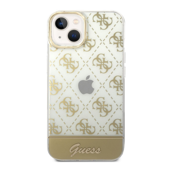 Maska Guess PC/TPU Peony Glitter Script Logo za iPhone 14 zlatna