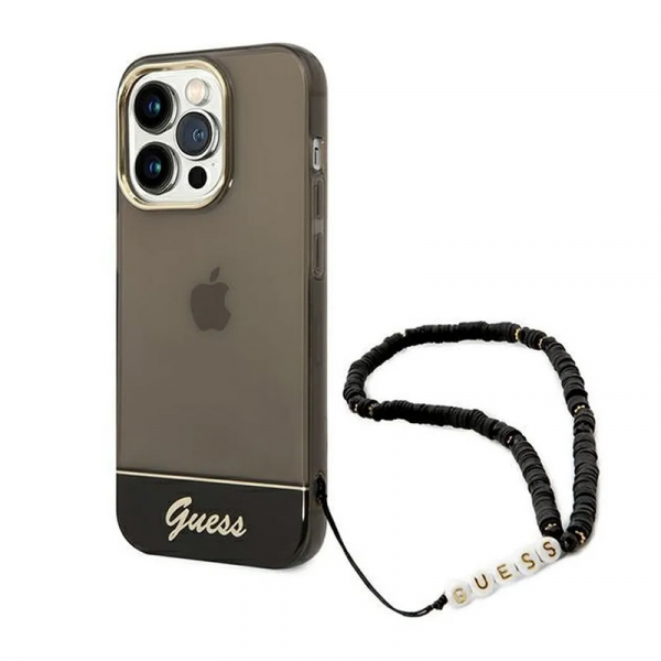 Maska Guess za iPhone 14 Pro (6.1) hardcase Translucent Pearl Strap crna