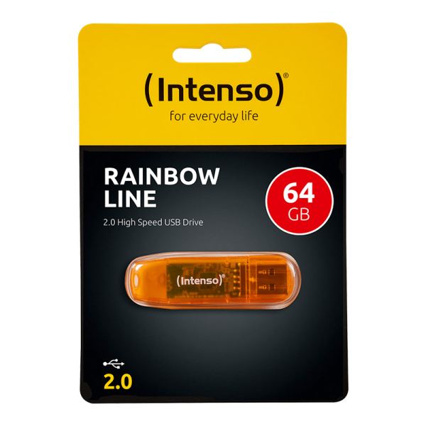 USB Flash drive INTENSO 64GB Hi-Speed USB 2.0 Rainbow Line Rainbow narandzasti