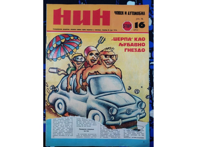 Časopis NIN Čovek i automobil broj 16 Jul 1978