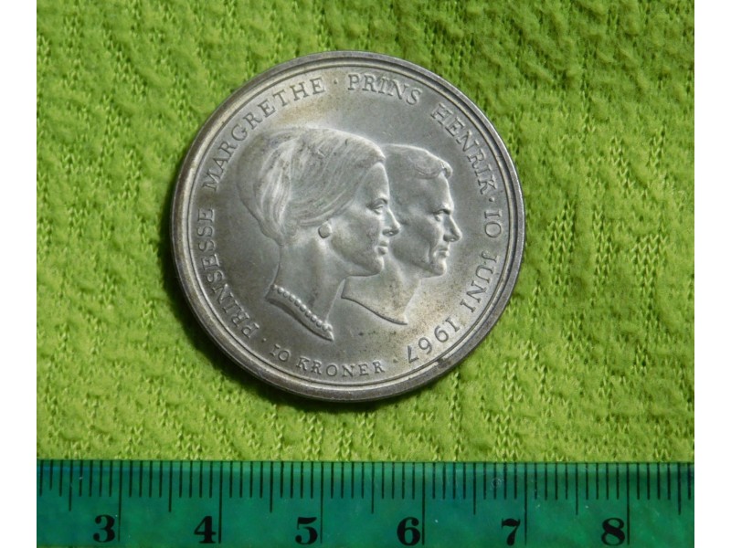 Danska - 10 kroner 1967 - srebro .800 , 20.40g