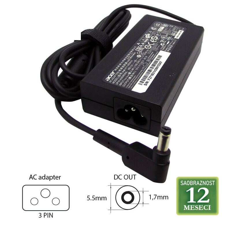 ACER 19V-3.42A ( 5.5 * 1.7 ) A11-065N1A 65W LAPTOP ADAPTER