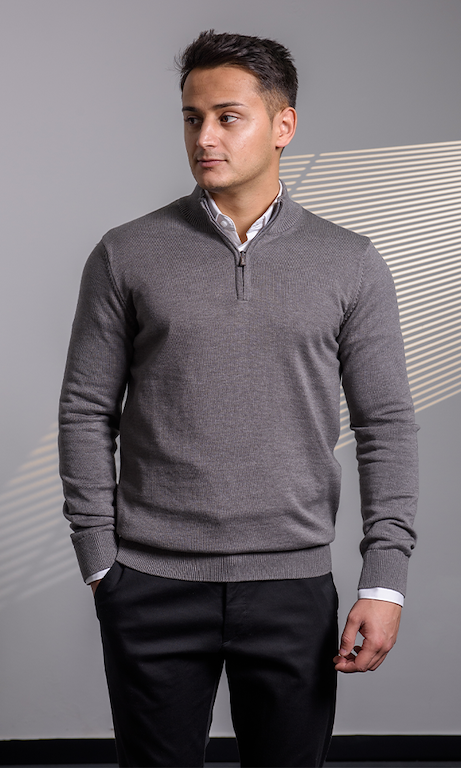 Sivi zip džemper