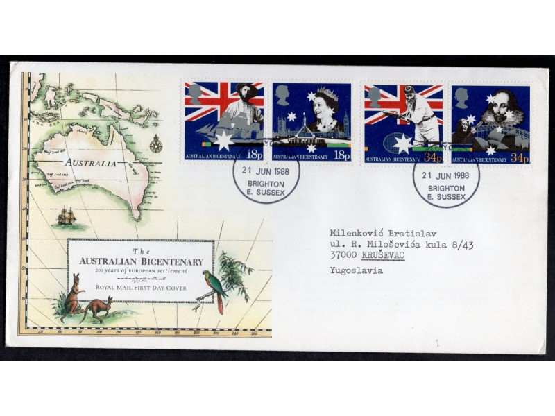 Velika Britanija 1988 - Australija - jubileji - FDC