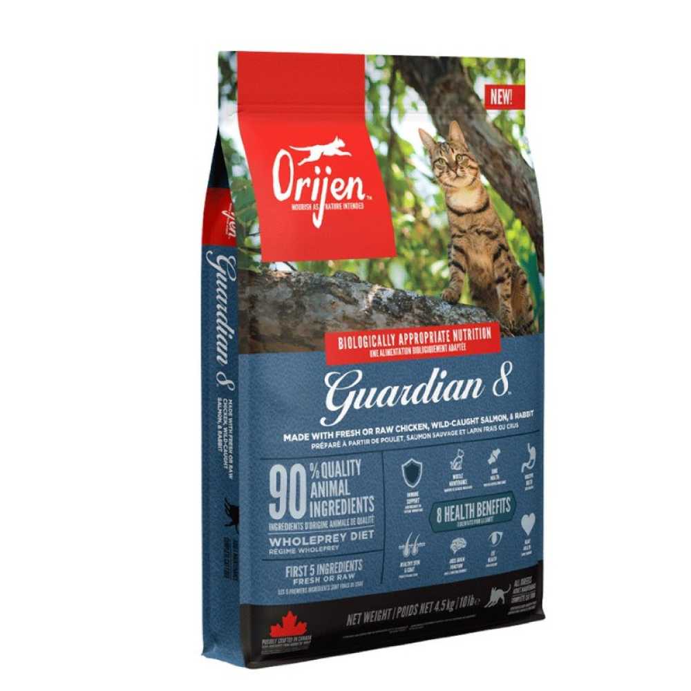 Orijen hrana za mačke Guardian 340g
Orijen Guardian 8
Nova Guardian 8 formula osmišljena je kako bi kroz kvalitetne sastojke smanjila 8 najčešćih poteškoća vezanih uz mačije zdravlje - podrška j...