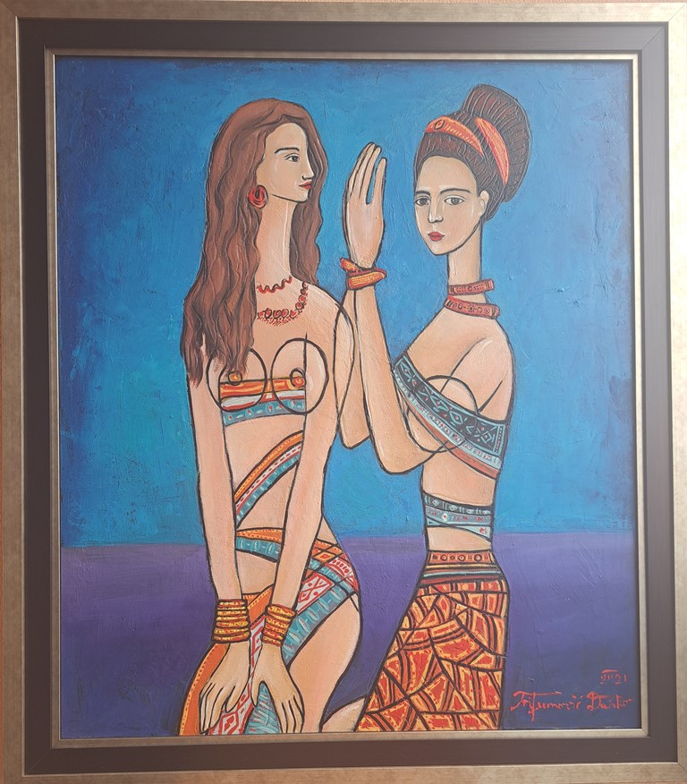 Dve gracije II, Duško Trifunović, sa 80×70 cm, bez 70×60 cm, ulje na platnu, sertifikat, 500 eura