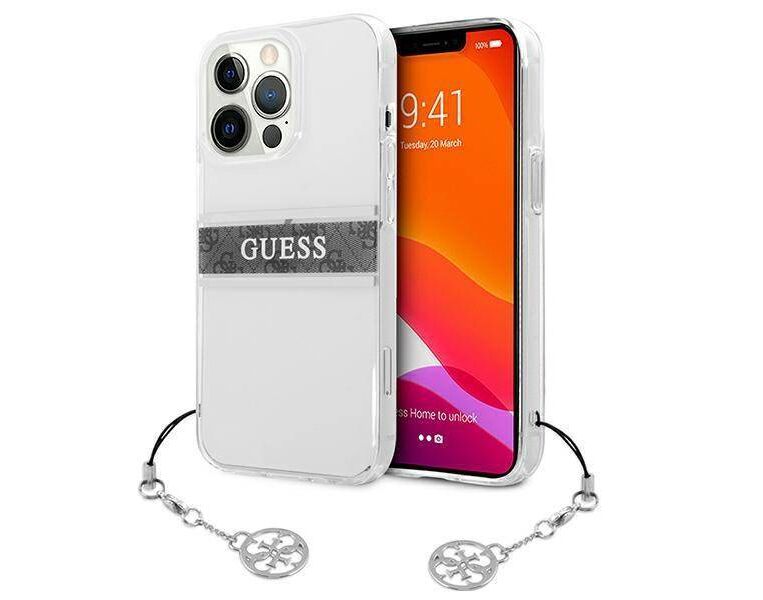 Futrola Guess 4G Stripe Charm - iPhone 13 Pro siva (GUHCP13LKB4GGR)