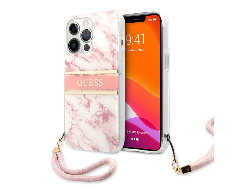 Futrola Guess Marble Strap - iPhone 13 Pro roze (GUHCP13LKMABPI)