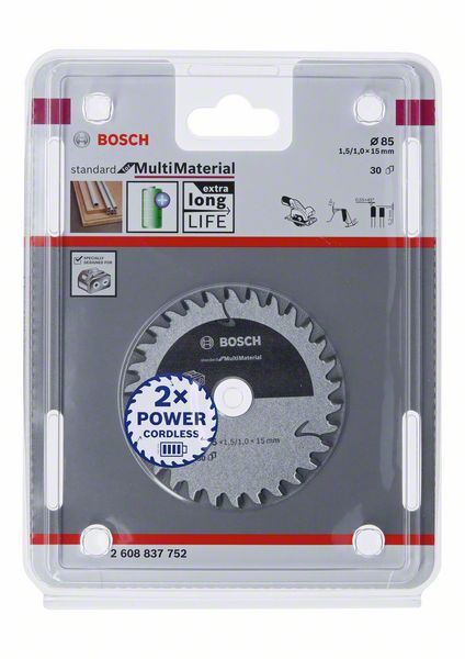BOSCH® List kružne testere Standard for Multi Material 85×1.5/1x15mm T30, za akumulatorske ručne testere
