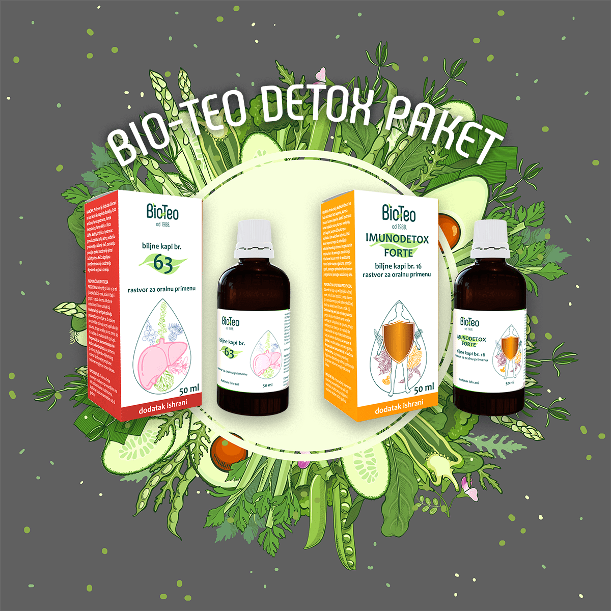 BIOTEO SPECIJALNA PONUDA: Biljne kapi br. 63 + Biljne kapi br. 16 (Detox)