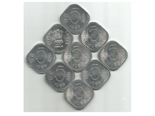 India 5 paise 1988. UNC x 9 kom.