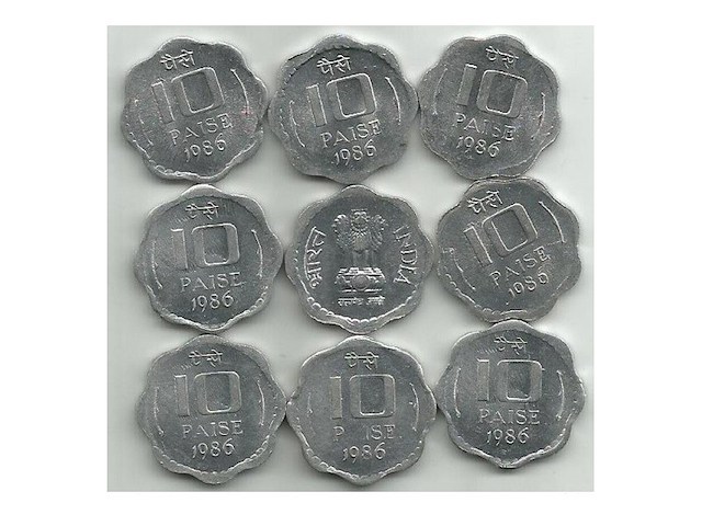 India 10 paise 1986. UNC/AUNC x 9 kom.