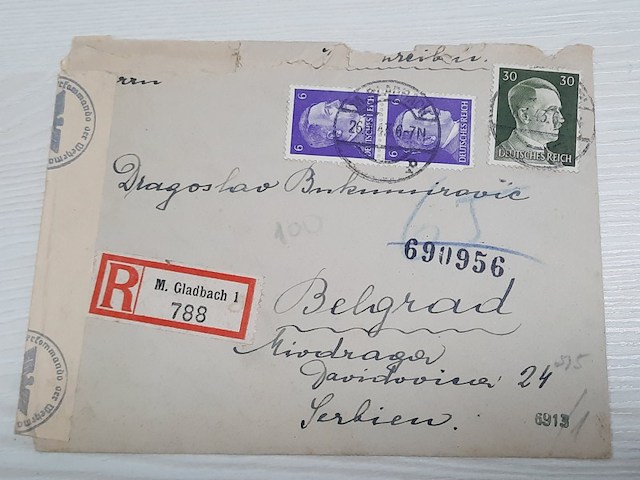 WWII Nemačka okupacija 1943 cenzurisano pismo