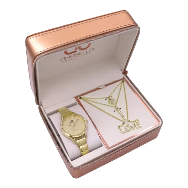 Lantana, poklon set, ručni sat i ogrlica, boja zlata