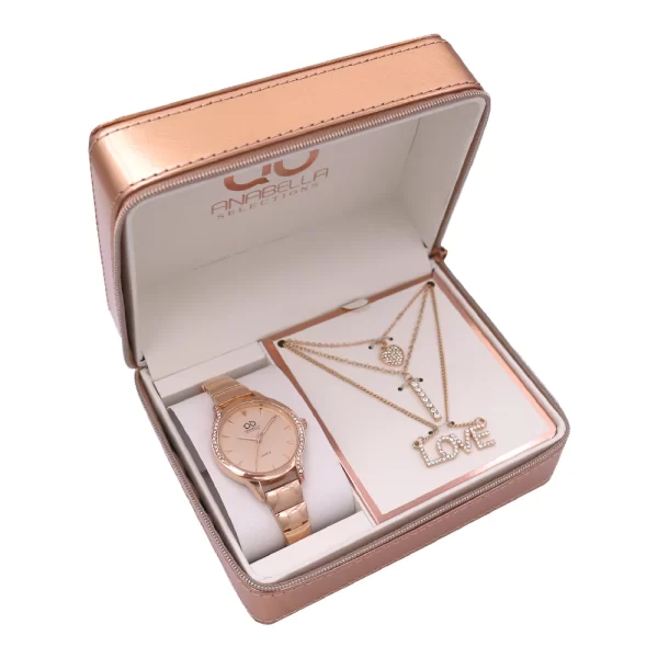 Lantana, poklon set, ručni sat i ogrlica, boja roze zlata
