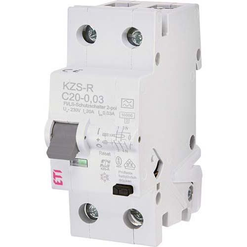 ETI Zaštitna sklopka za diferencijalnu struju RCBO KZS-R 1p+N A C20/0.03