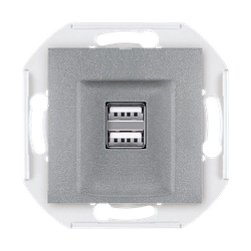 PRESTIGE Mehanizam USB punjača 2xUSB 2.1A 5V= metalik srebrni