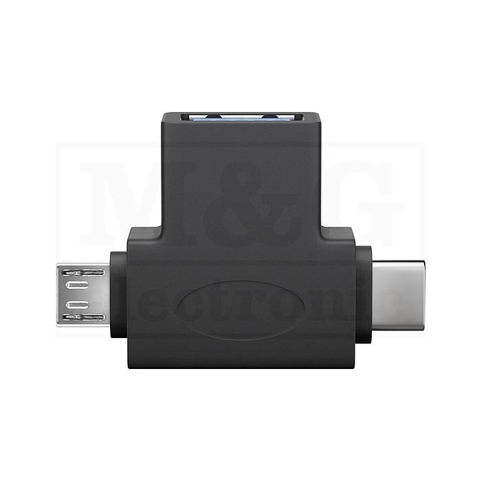 USB ADAPTER A ŽENSKI / Micro B +USB C MUŠKI CRNI