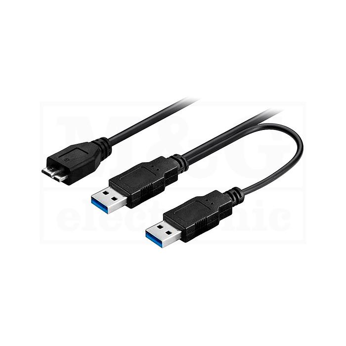 KABL USB A MUŠKI 2x > Micro USB B MUŠKI HS 3.0 0,3