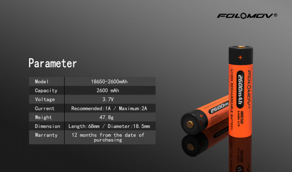 Baterija Folomov 18650 2600 mAh