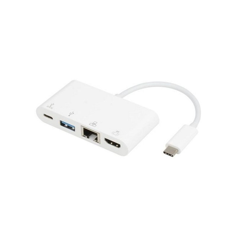 E-green Adapter USB 3.1 tip C (M) – HDMI + USB3.0 + RJ45 + tip C (F) beli