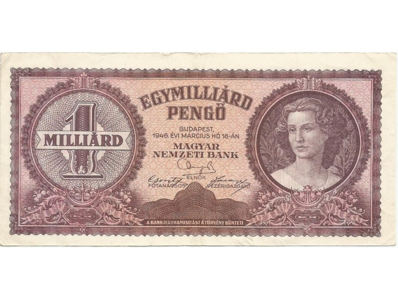 Madjarska 1 milliard pengo 1946.