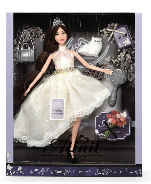 Lutka Atinil u venčanici, kraća haljina, sa četkom i tašnom, 30cm