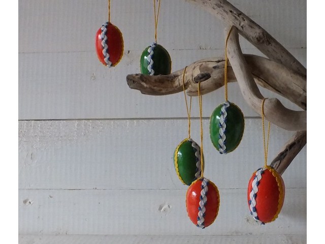 Vintage drvena viseća jaja, Uskršnja dekoracija 6 kom.