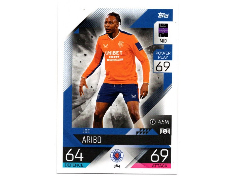 384.Joe ARIBO -RANGERS FC- TOPPS Match ATTAX 2022