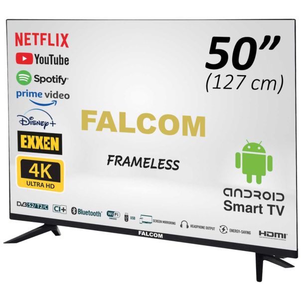 FALCOM Smart LED TV @ Android 50", 4K, DVB-S2/T2/C, HDMI, WiFi - TV-50LTF022SM