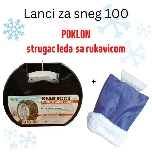 Lanci za sneg 100 plus poklon Strugač leda sa rukavicom
Lanci za sneg 100 plus poklon Strugač leda sa rukavicom