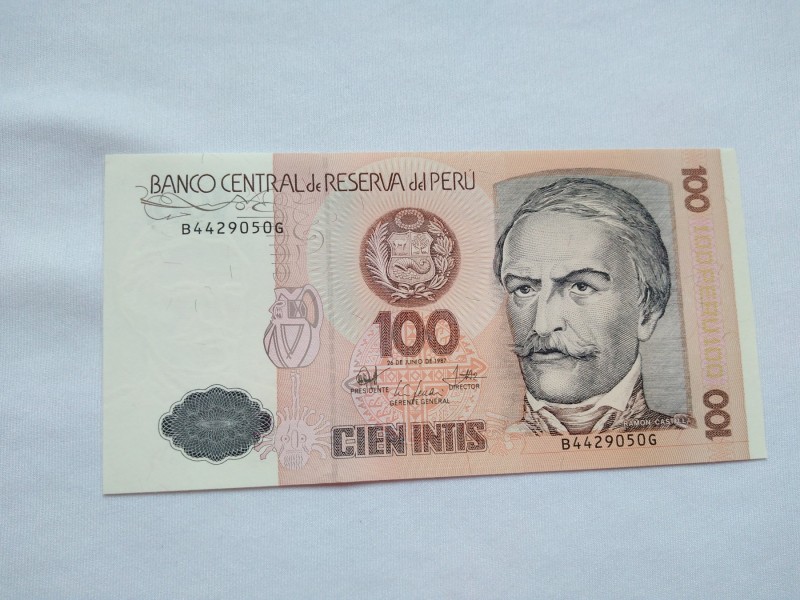 Peru 100 intis,1987 god.UNC