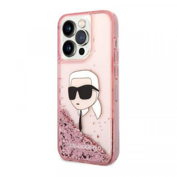 Futrola Karl Lagerfeld Liquid Glitter NFT Karl's Head Hard za Iphone 14 Pro pink Full ORG (KLHCP14LLNKHC)