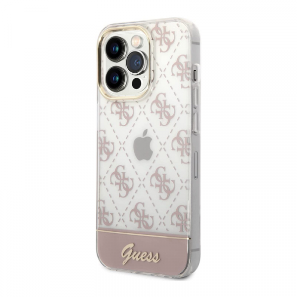 Maska Guess PC/TPU Peony Glitter Script Logo za iPhone 14 Pro pink