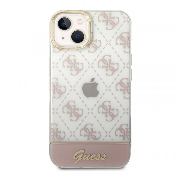 Maska Guess PC/TPU Peony Glitter Script Logo za iPhone 14 pink