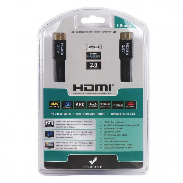 Kabel HDMI na HDMI flat JWD-04 v2.0 1,5m crni