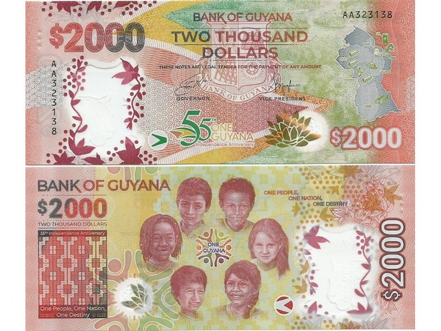 Guyana 2000 dollars 2022. UNC Polimer