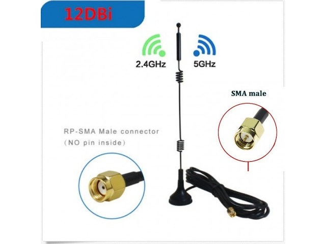 Antena 2.4GHz 5GHZ12DBI Wireless Wifi WLAN m/ž priključ