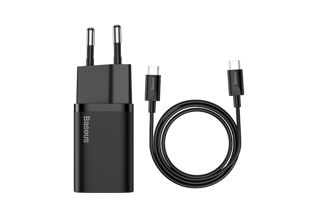 Zidni punjač Baseus Mini Power Delivery USB-C 25 W sa USB-C kablom 100 cm crni Jedinstvena ponuda