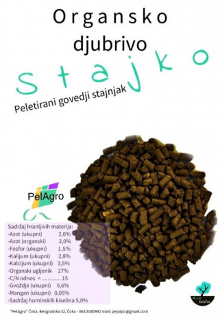 Organsko čvrsto NPK đubrivo "Stajko" - pelet goveđeg stajnjaka