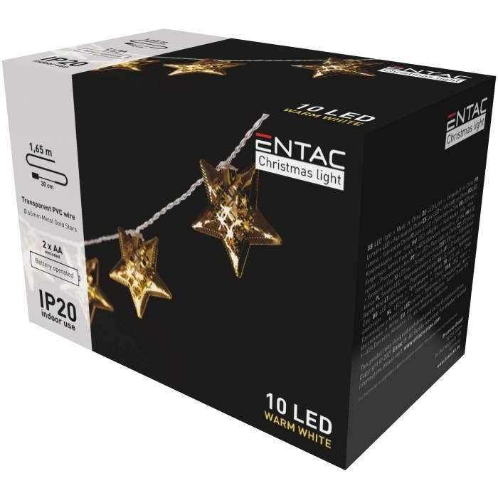 LED 10 Bozicna Zlatna metalna zvezda IP20 1.65m WW 2xAA