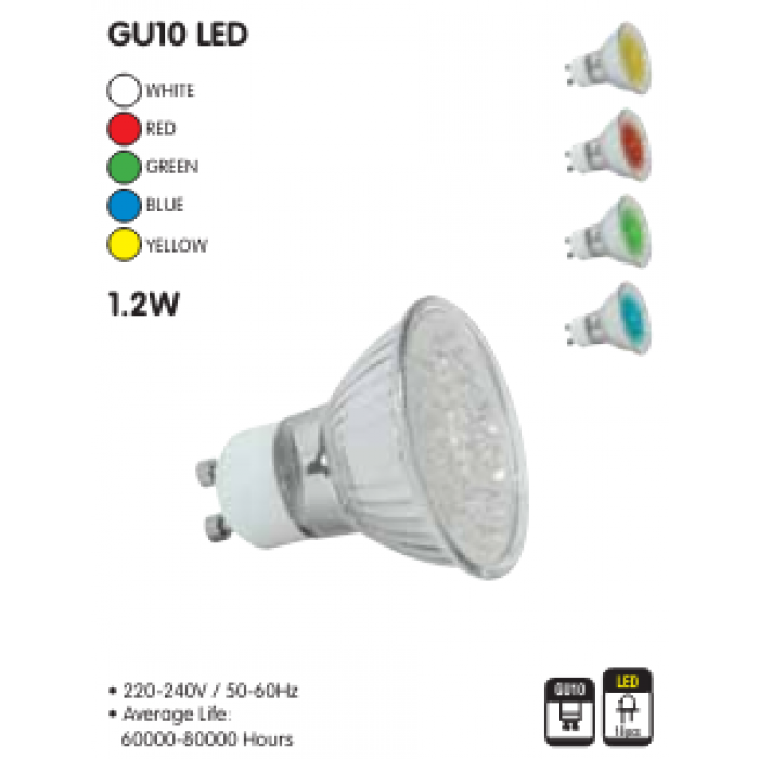 HL GU10 LED 1.2W color 220V re d