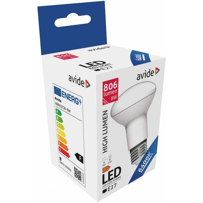 LED sijalica R63 8W E27 CW 6400K AVIDE