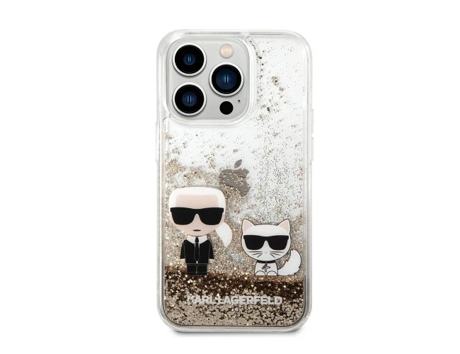 3G Karl Lagerfeld Hc Liquid Glitter Karl&Choupette zlatna zaštitna maska za telefon iPhone 14 Pro 6.1