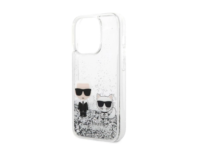 3G Karl Lagerfeld Hc Liquid Glitter Karl&Choupette srebrna zaštitna maska za telefon iPhone 14 6.1