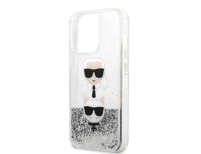 3G Karl Lagerfeld Hc Liquid Glitter 2 Heads srebrna zaštitna maska za telefon iPhone 14 Pro 6.1