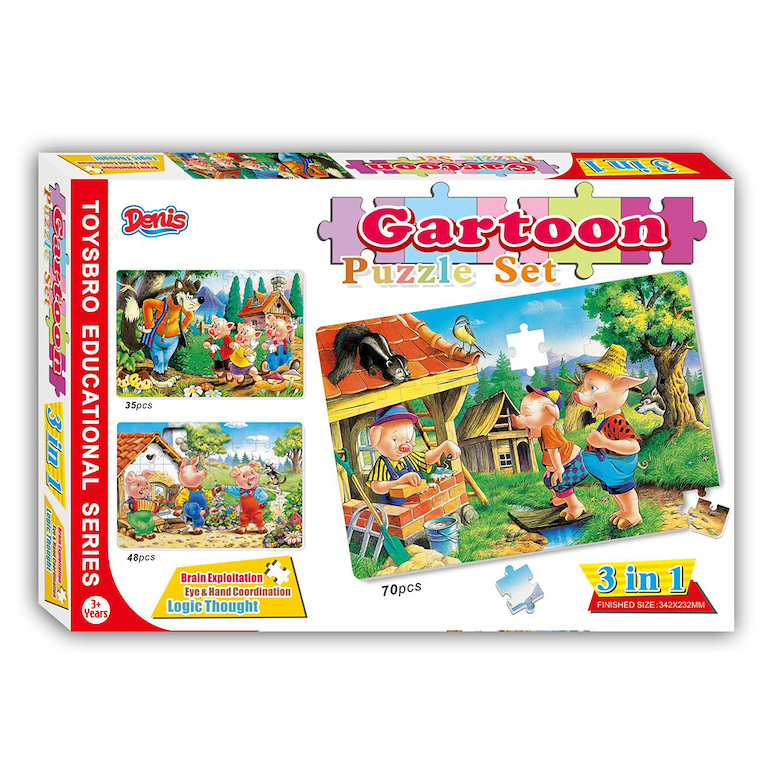 Igračka Slagalica 3u1 Cartoon Tri praseta 70pcs 01-474000