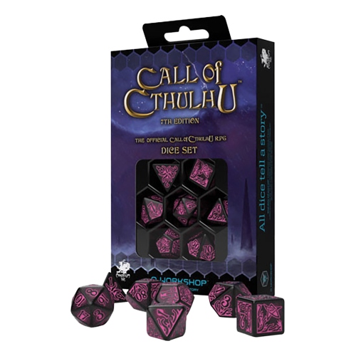 CALL OF CTHULHU BLACK AND MAGENTA DICE SET